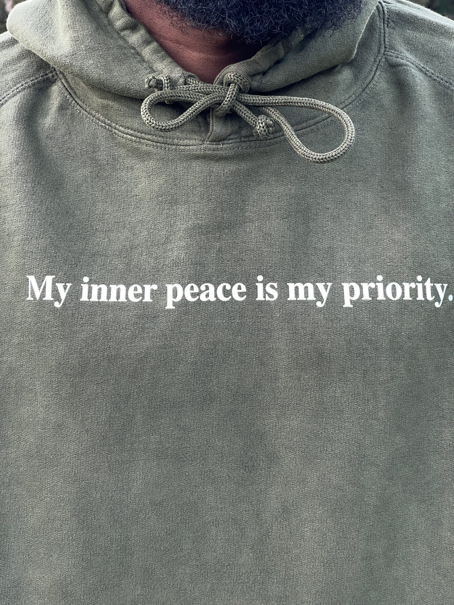 My Inner Peace Vintage Wash Hoodie (Olive Green) – Symbolic Magic