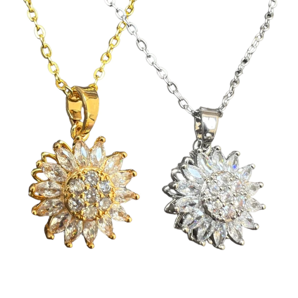 Sunflower Crystal Necklace (Gold or Silver) – Symbolic Magic